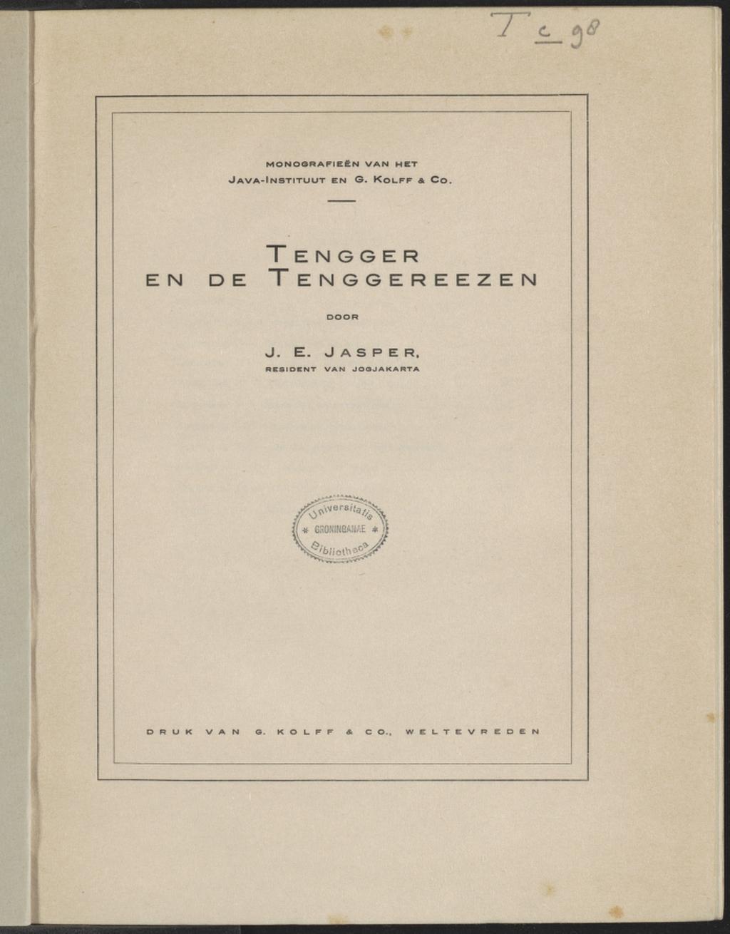 Tengger dan Suku Tengger, Sekitar Tahun 1928